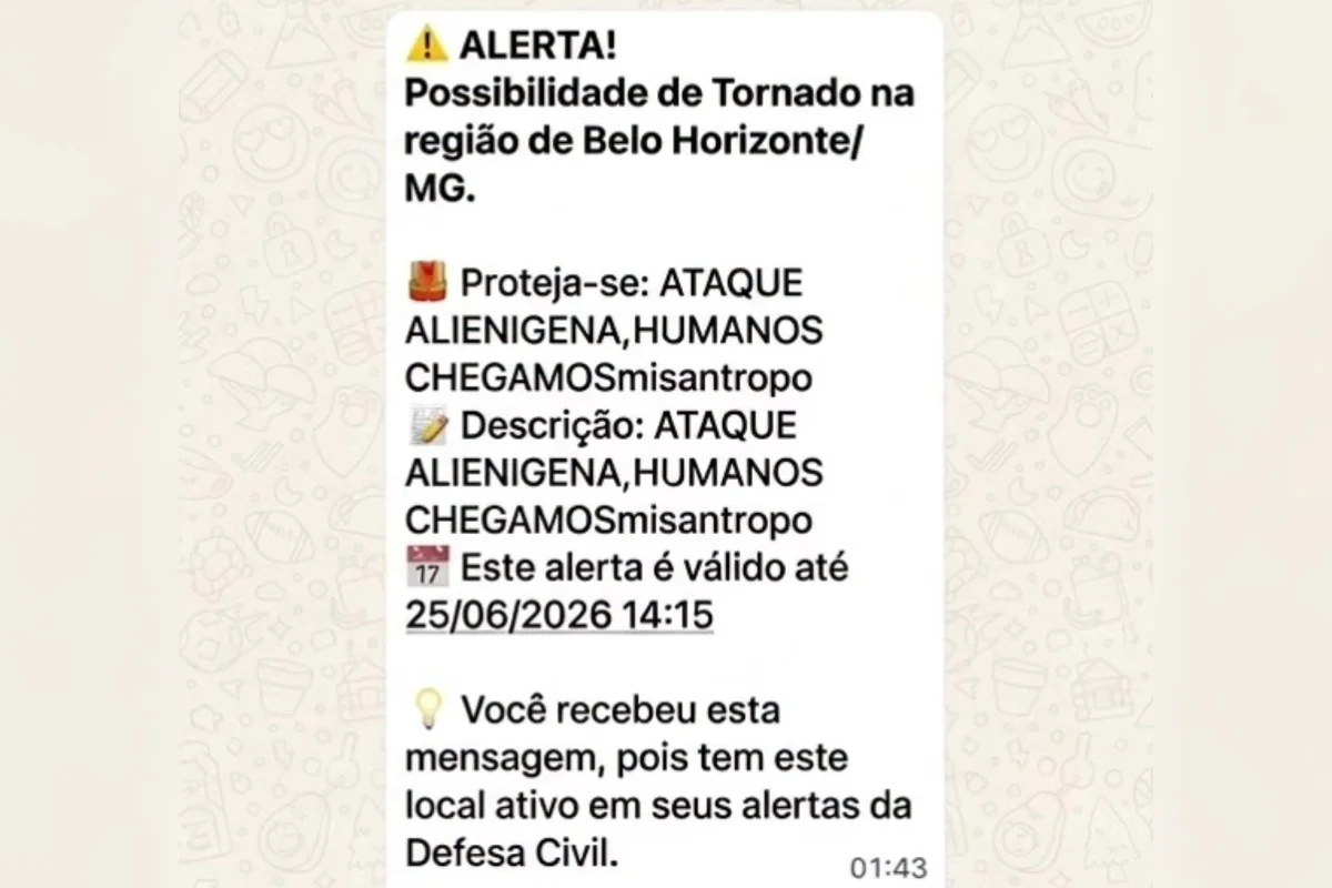 Moradores de BH receberam aviso de "ataque alienígena" da Defesa Civil