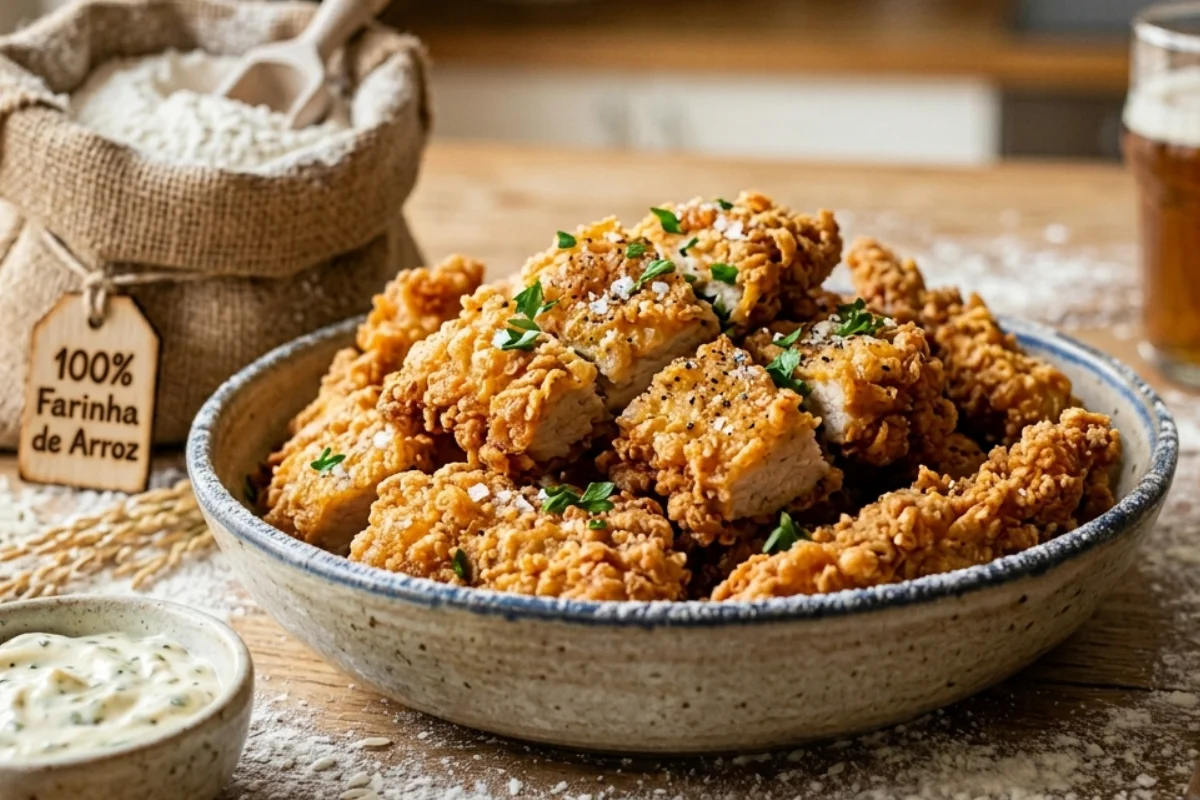 Farinha de arroz deixa o frango empanado mais crocante e saudável