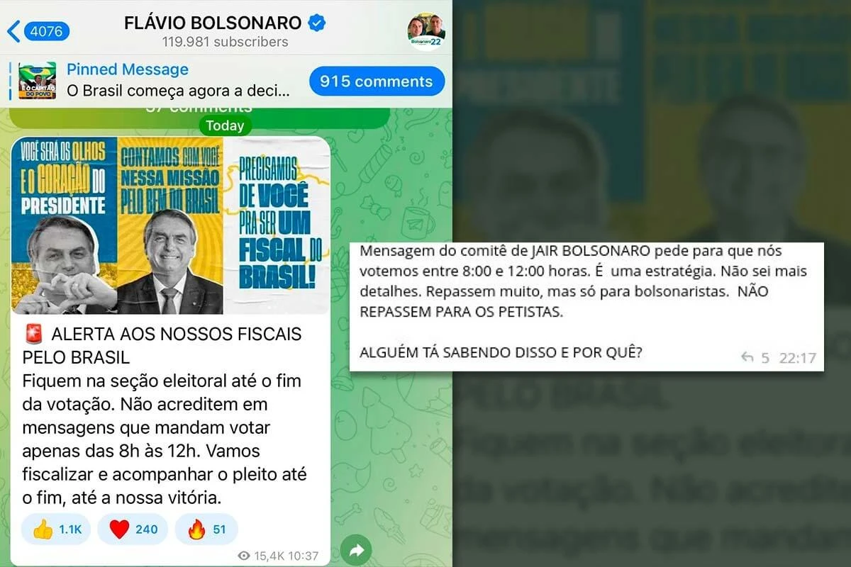 Mensagem pedindo voto bolsonarista até meio-dia gera troca de acusações